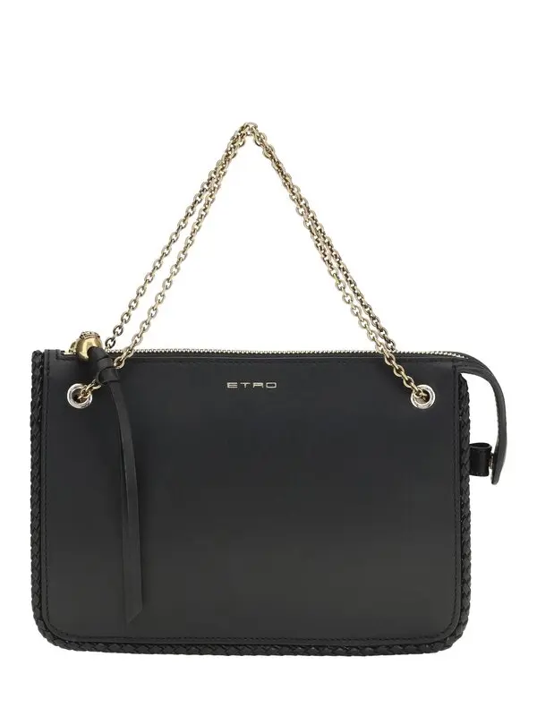 Etro Leather Crossbody Clutch With Metal Chain - Black