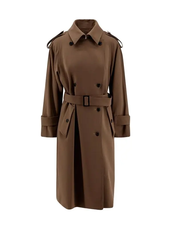 Max Mara Virgin Wool Belted Trench Coat - Multicolor