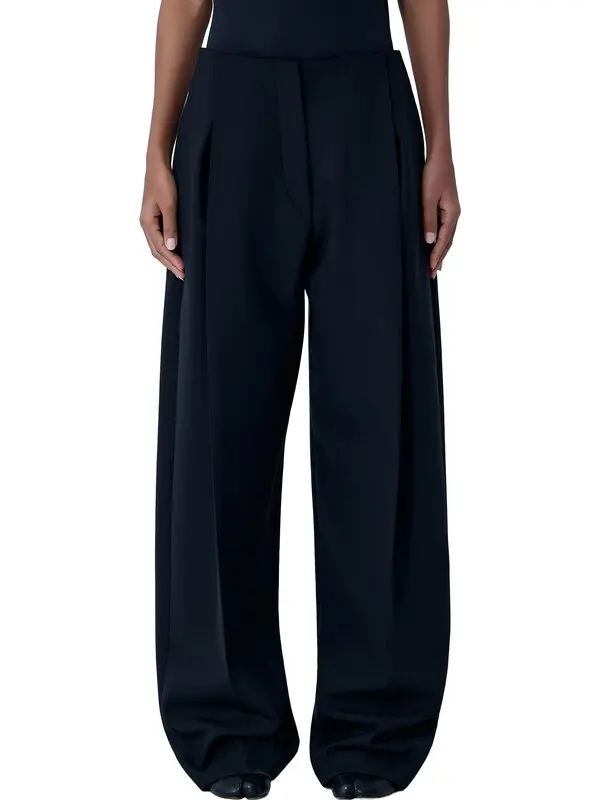 Sportmax Wool-blend Wide-leg Tailored Pants - Black