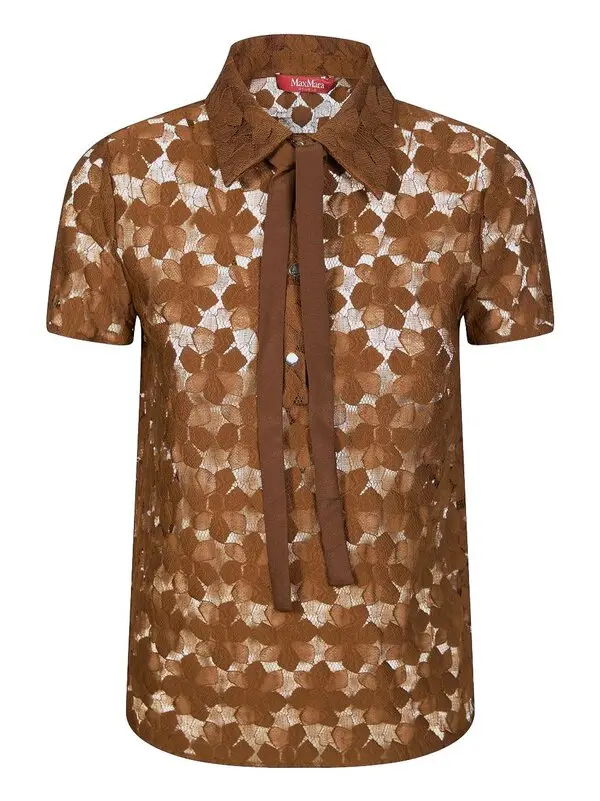 Max Mara Lace Polo Shirt With Tie Detail - Brown