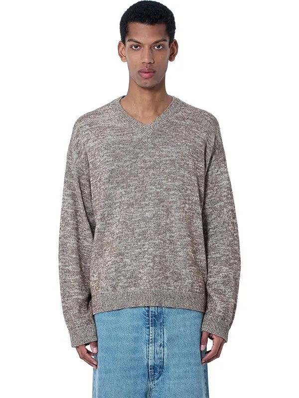 MAISON MARGIELA Textured V-neck Knit Sweater - Brown