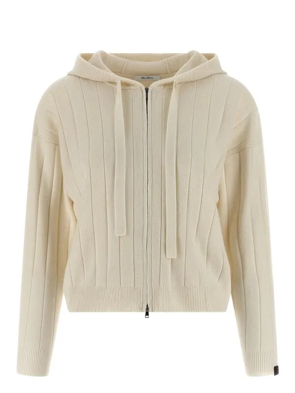 Max Mara Rubiera Zip-up Hooded Cardigan In Pure Cashmere - White