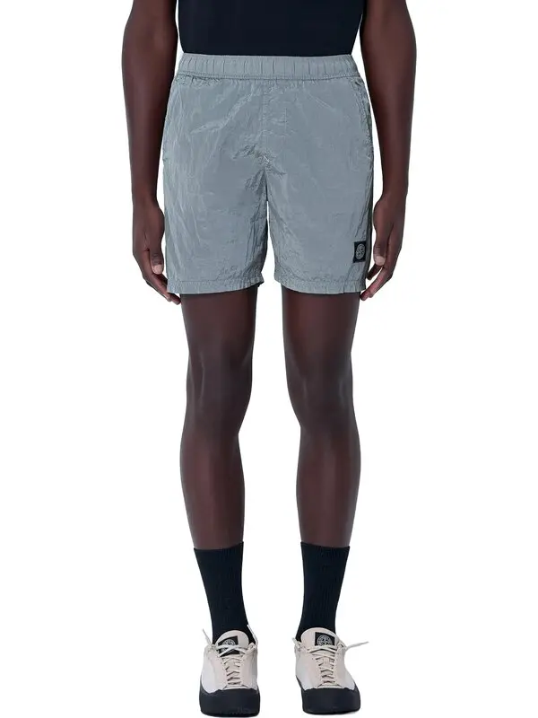 Stone Island Logo Patch Crinkled Nylon Shorts - Gray