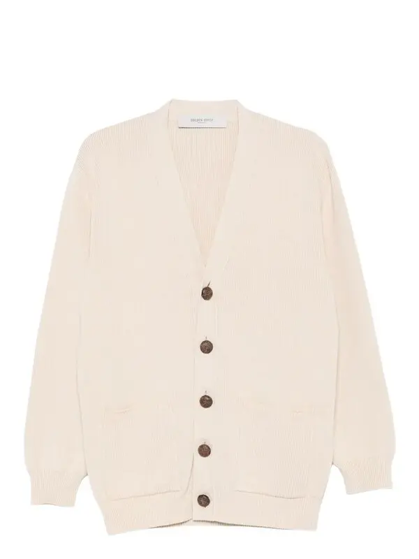 GOLDEN GOOSE Cream Ribbed Knit V-neck Cardigan - Multicolor