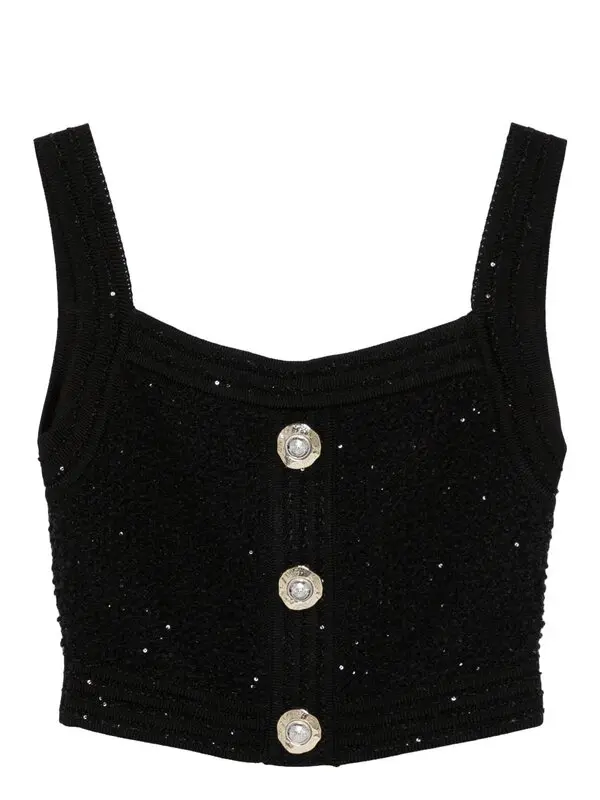 Balmain Black Tweed Cropped Top - Multicolor
