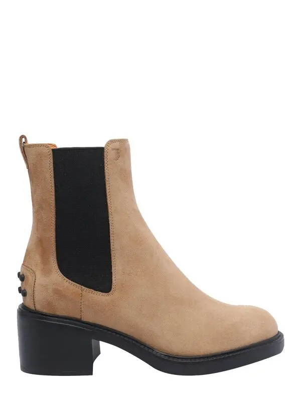 TOD'S Suede Block Heel Chelsea Boots - Cream