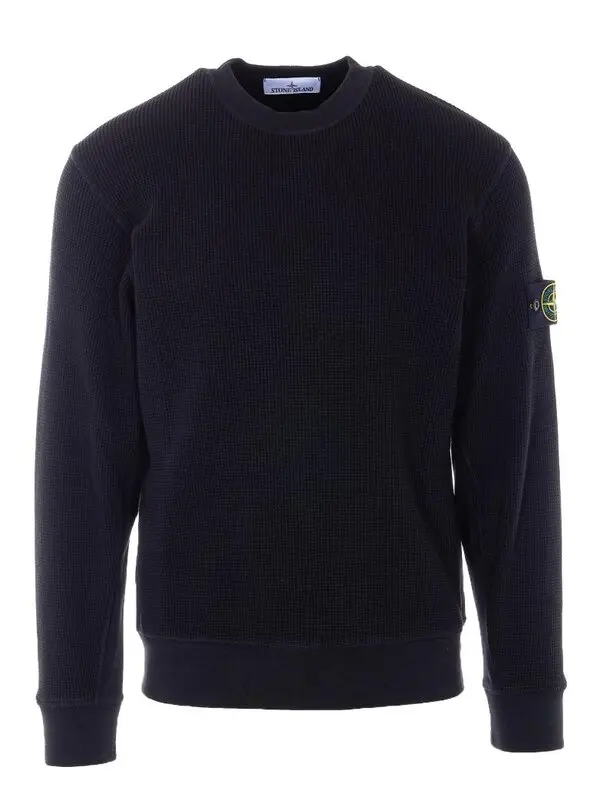 Stone Island Logo Patch Crew Neck Long Sleeve Sweater - Black