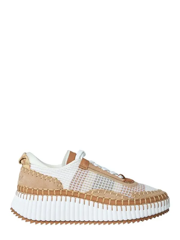 Chloé Nama Sneakers With Woven Upper And Contrast Stitching - Cream
