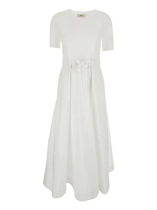 Herno Long Dress With Front Bow Detail In Tech Fabric - White