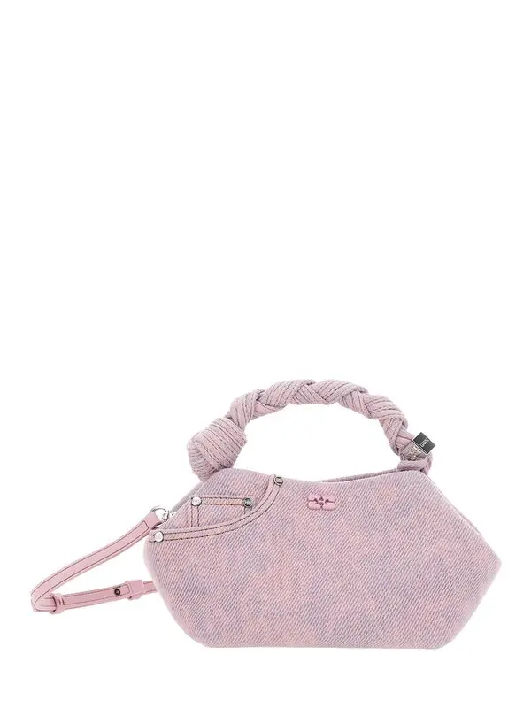 GANNI Pink Denim Mini Handbag With Woven Handle - Multicolor