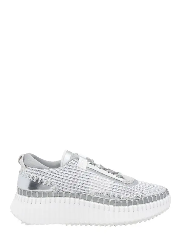 Chloé Nama" Sneakers With Decorative Stitching And Mesh Detail - Silver