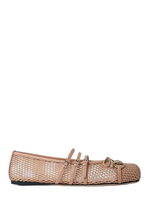 Gucci Horsebit Ballerina Flats In Mesh With Leather Trims - Pink