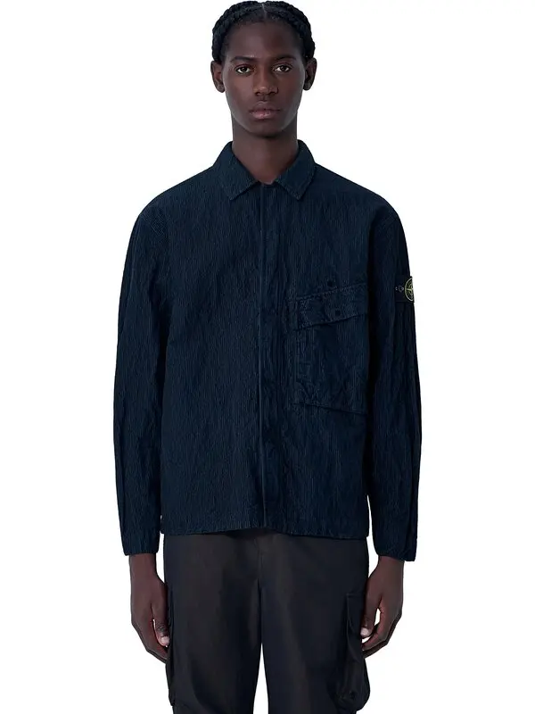 Stone Island Logo Motif Corduroy Shirt - Blue
