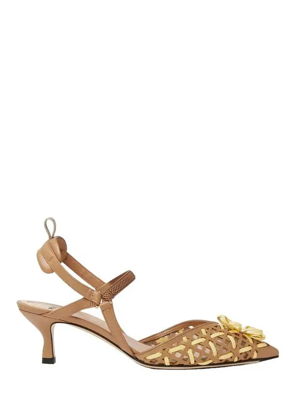 Fendi Pointed Toe Strappy Woven Heels - Brown