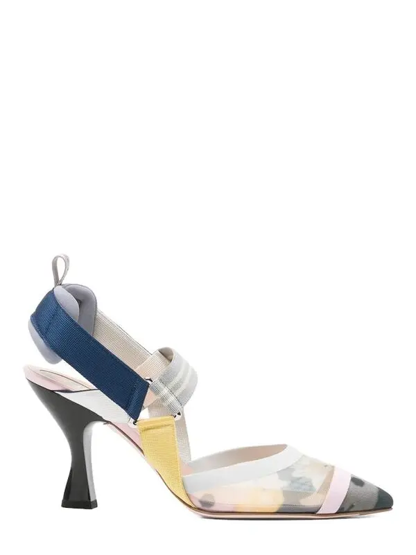 Fendi Floral Print Slingback High Heel Shoes - Blue