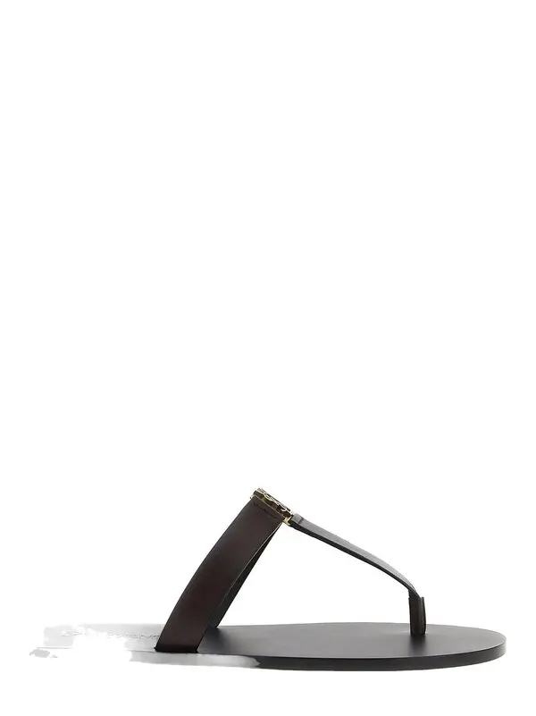 Saint Laurent Babylone' Leather Flat Sandals - Brown