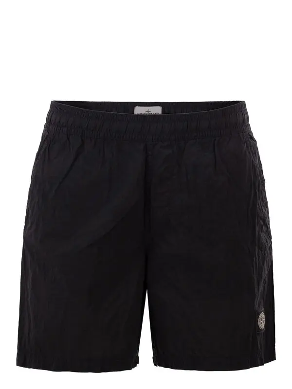 Stone Island Regular Length Swim Shorts With Pockets And Logo Patch - Blue
