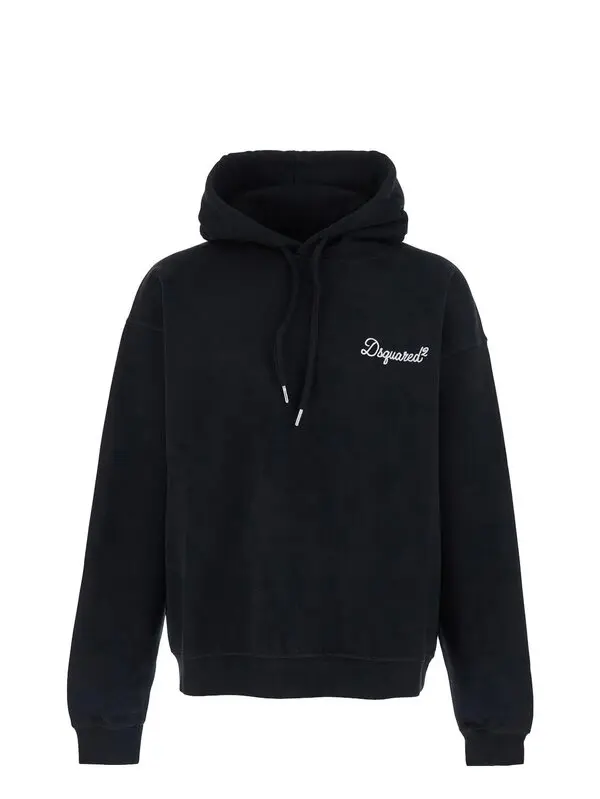 Dsquared2 Cotton Hoodie With Drawstring And Lettering Logo - Black