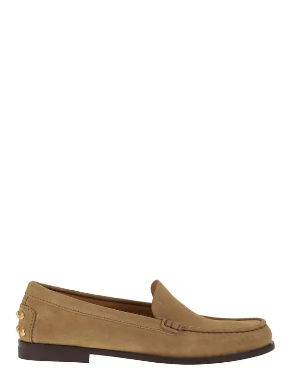 TOD'S Suede Leather Loafers With Metal Detailing - Cream