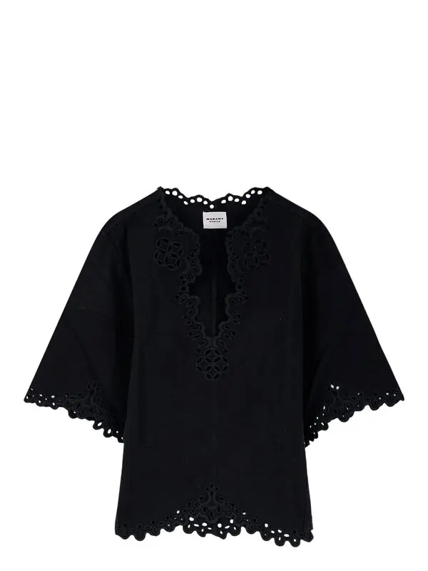 Isabel Marant Étoile Black Cotton Perforated Top - Multicolor
