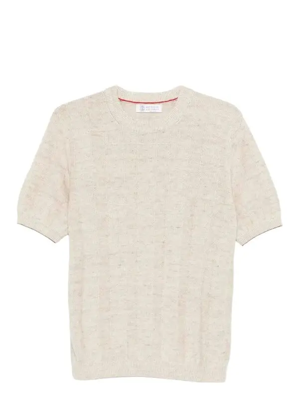 Brunello Cucinelli Short Sleeve Textured Knit Sweater - Multicolor
