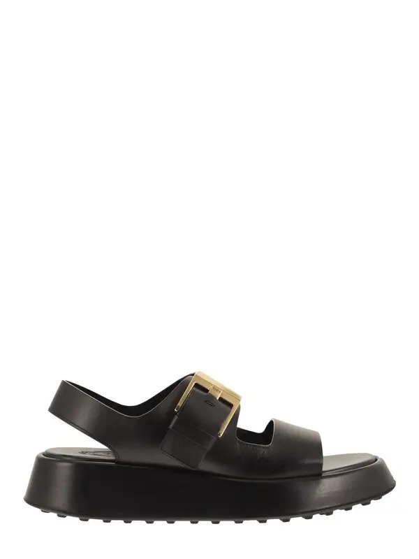 TOD'S Leather Sandal With Buckle - Black