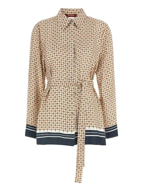 Max Mara Geometric Print Belted Shirt - White