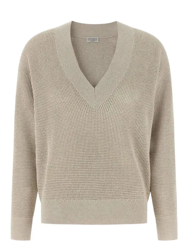 Brunello Cucinelli Openwork Cotton V-neck Sweater - Multicolor