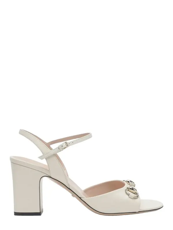 Gucci Leather Heeled Sandals With Horsebit Detail - White