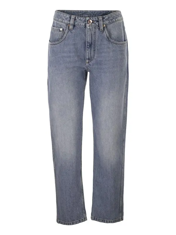 Brunello Cucinelli Authentic Straight Denim Trousers With Embellished Bartack - Multicolor