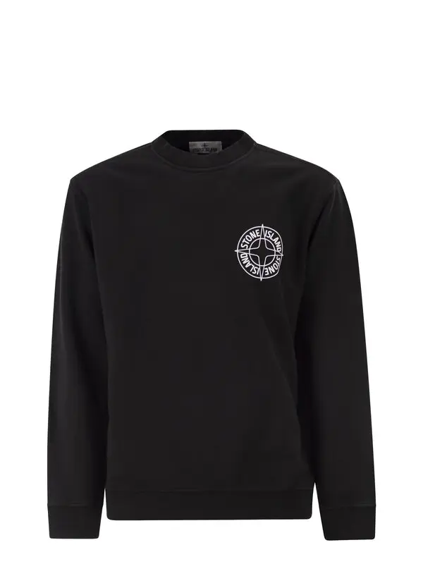 Stone Island Oversized Crew Neck Sweatshirt With Outline Compass Print - Black