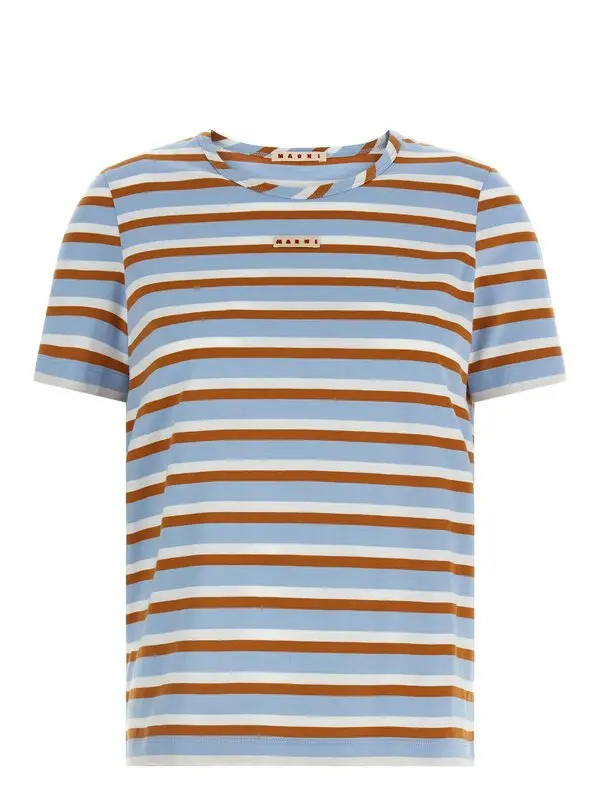 Marni Striped Cotton T-shirt With Logo Patch - Multicolor