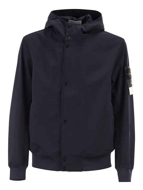 Stone Island Hooded Technical Jacket With Water-resistant Membrane - Blue