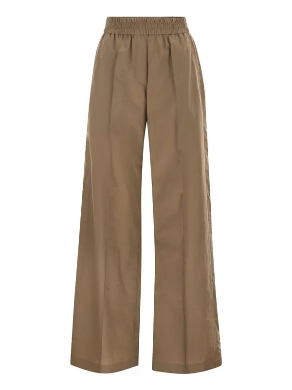 Brunello Cucinelli Wide-leg Cotton-nylon Poplin Trousers With Elasticated Waist - Brown