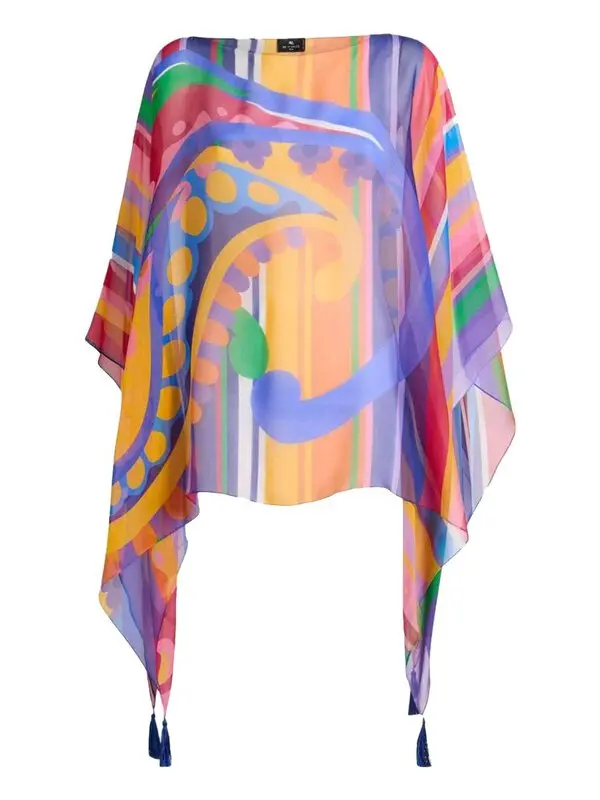 Etro Paisley Print Silk Poncho Top - Multicolor