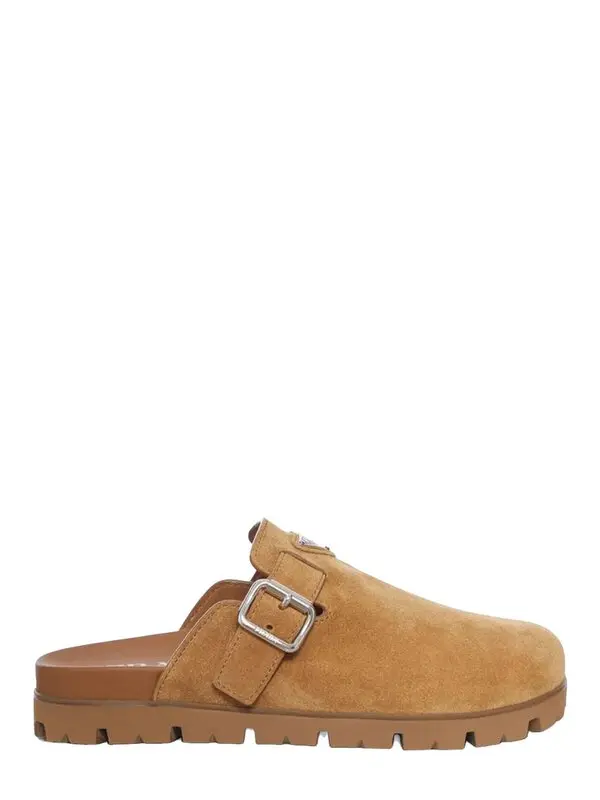 Prada Calf Leather Mules With Buckle Detailing - Brown