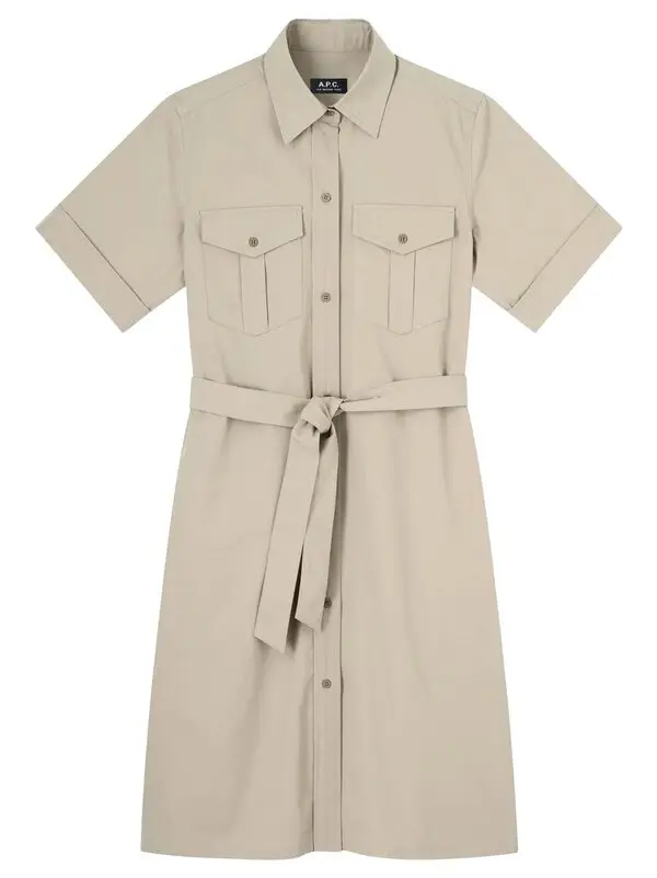 A.p.c. Organic Cotton Belted Shirt Dress - Green