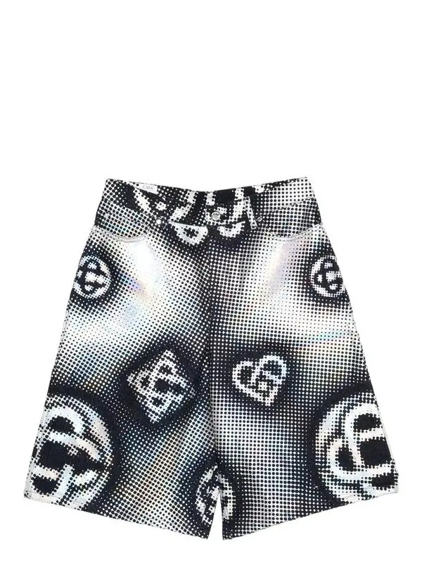 Casablanca Monogrammed Metallic Finish Denim Shorts - Black