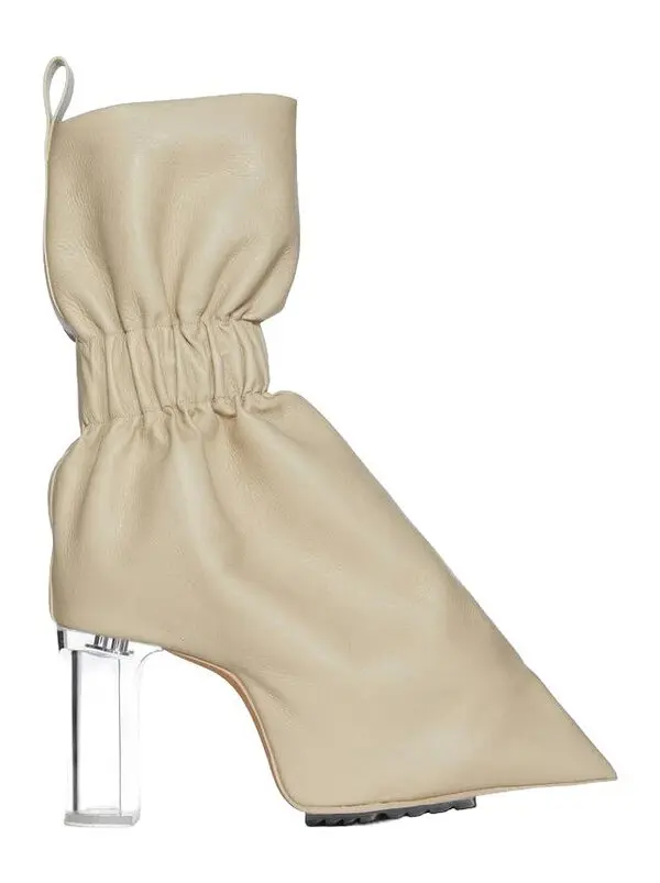 Rick Owens Leather Gathered Boots With Transparent Block Heel - Cream