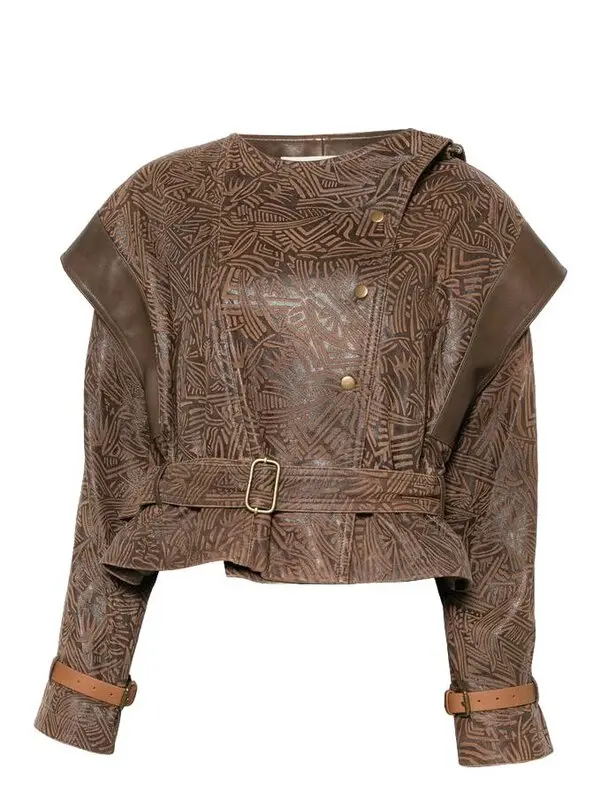 Isabel Marant Étoile Cropped Belted Leather Jacket - Brown