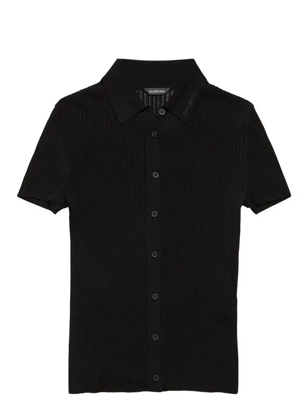Balenciaga Ribbed Viscose And Cotton Knit Short Sleeve Top - Black
