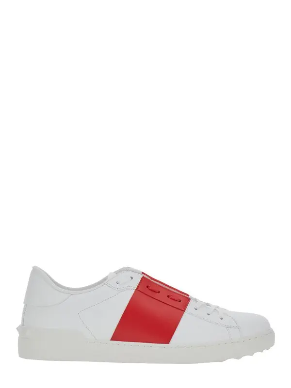 Valentino Garavani Leather Low Top Sneakers With Logo Tag And Rockstud Detail - White