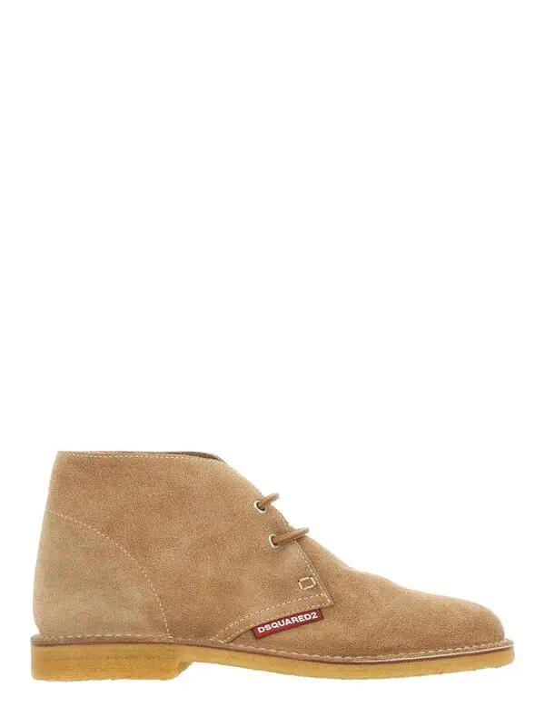 Dsquared2 Suede Lace-up Boots With Logo Patch - Cream