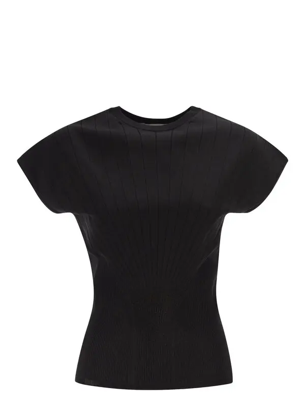 Sportmax Ribbed Viscose Blend Jumper With Voluminous Shoulders And Fitted Waist - Black