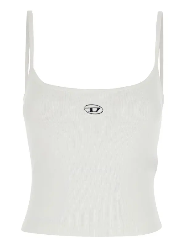 DIESEL® Dlogo Ribbed Cotton Top With Thin Straps - White