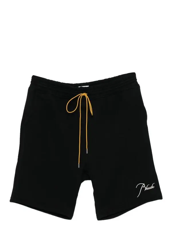 Rhude Cotton Track Shorts With Signature Drawstring - Black