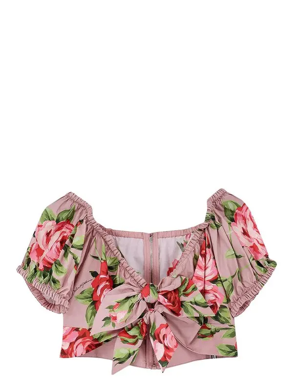 Dolce & Gabbana Cotton Printed Crop Top With Knot Detail - Multicolor