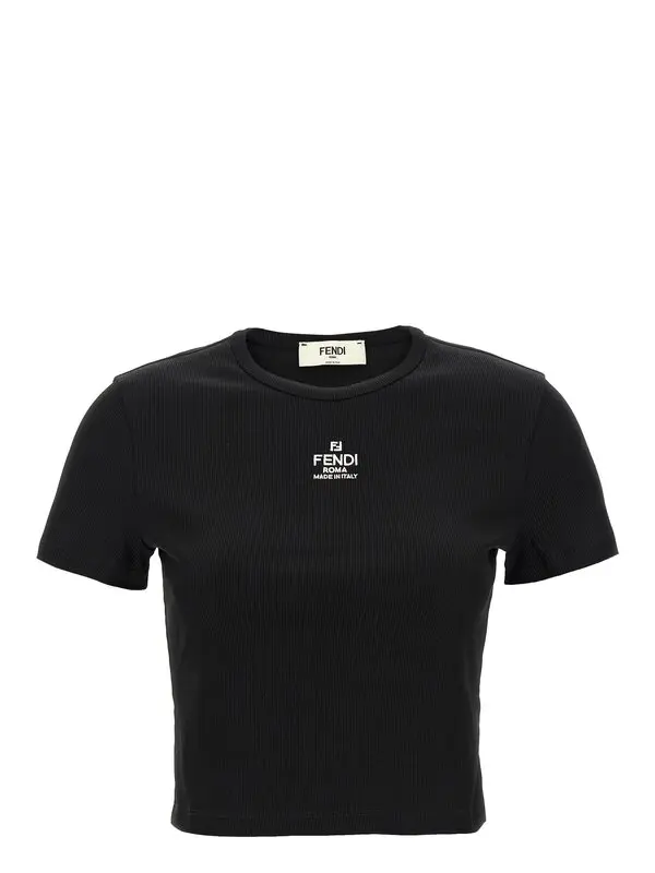 Fendi Ribbed Cotton Cropped T-shirt - Black