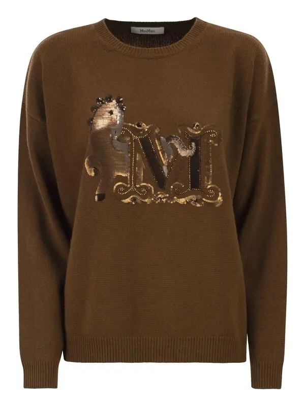 Max Mara Oversized Wool And Cashmere Jumper With Embroidered Monogram - Brown