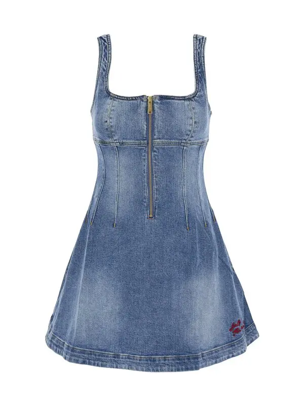 SELF-PORTRAIT Denim Dress With Front Zip Closure - Multicolor